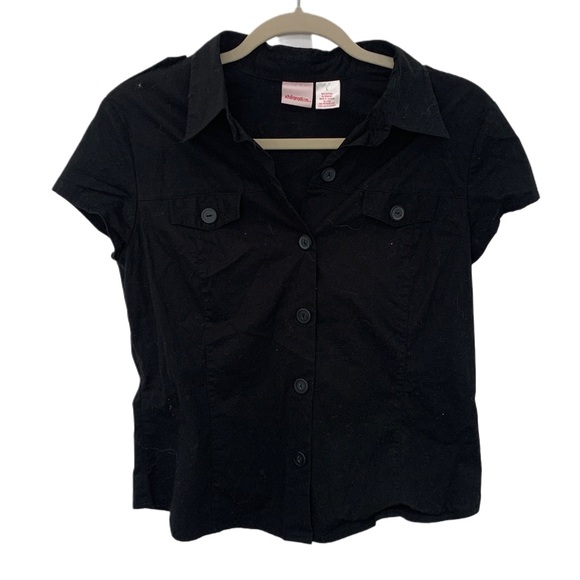 Vintage | Tops | Y2k Xhilaration Black Cap Sleeve Button Down Shirt ...
